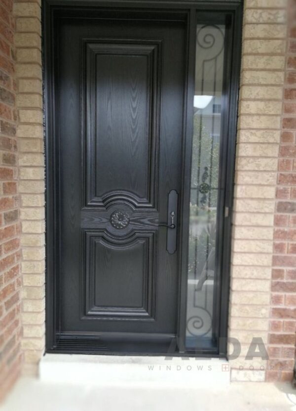 Black Medallion Entry Door with One Sidelight | Fiberglass Door