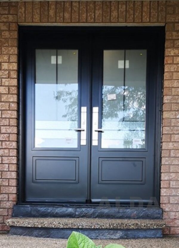Black Front Door with 3/4 Panel Glass Inserts | Black Steel Door