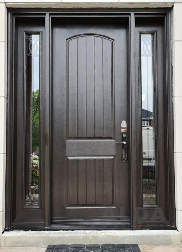 Grey Entry Door with 2-Panel Camber Plank | Grey Fiberglass Door