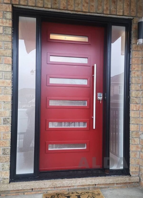 Red Front Door with Multiple Glass Inserts | Red Steel Door