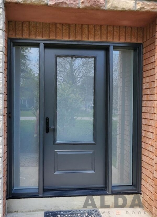 Grey Front Door with Large Sidelights | Grey Steel Door