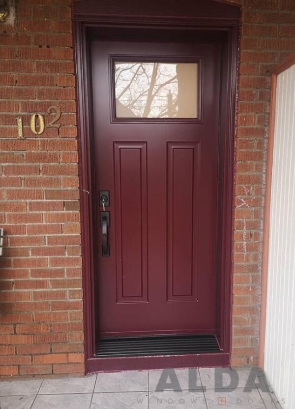 Red Front Door with Top Window Panel | Red Steel Door