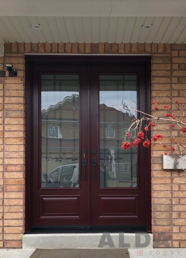 Maroon Front Door with Wrought Iron Design | Maroon Steel Door