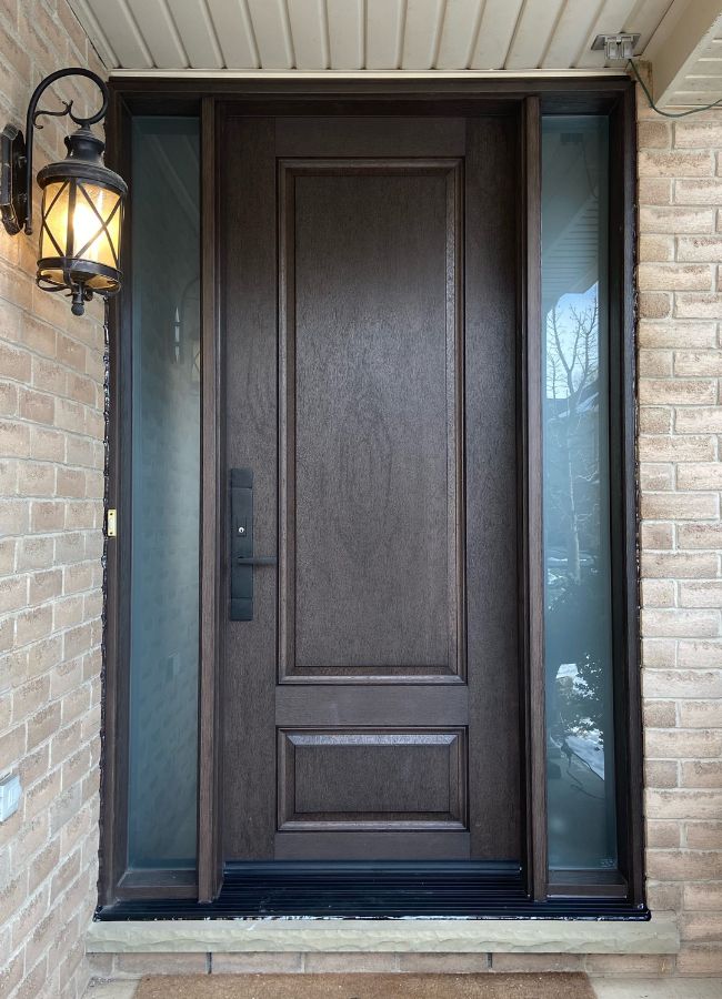 Rich Brown Single Door with Privacy Glass Inserts | Fiberglass Door